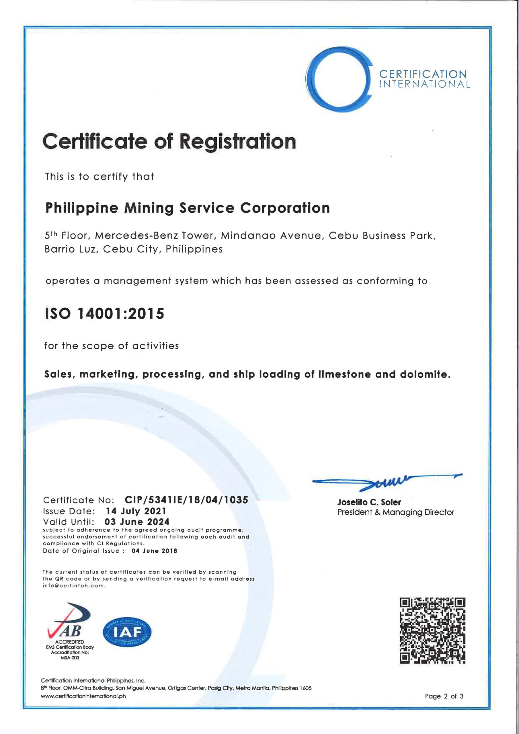 ISO Certification - PMSC